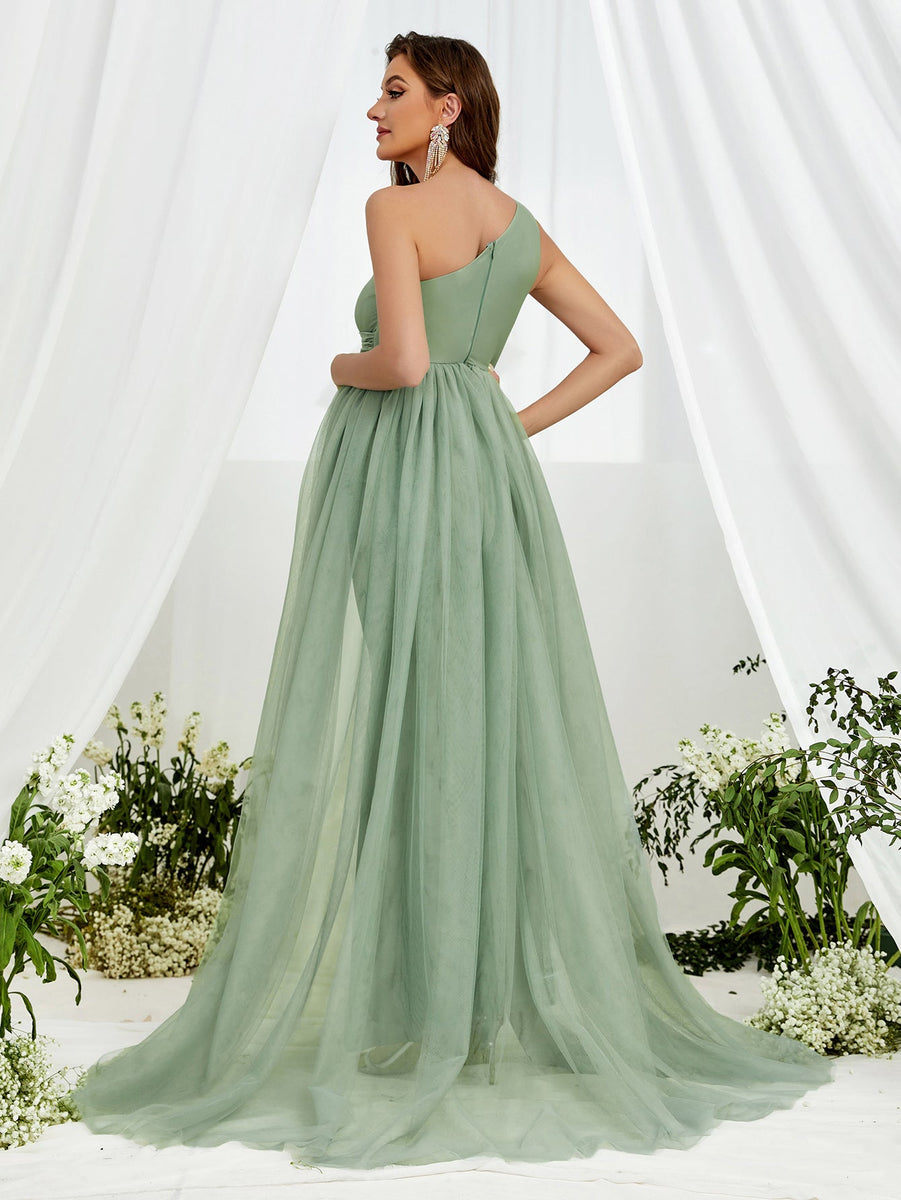 Maternity One Shoulder Sleeveless Contrast Mesh Dress – Faeriesty