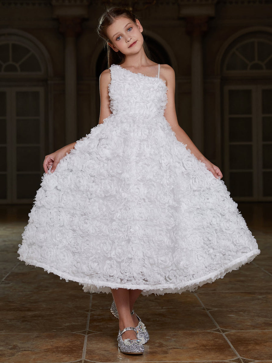 Girl's Applique One Shoulder Sleeveless A Line Dress – Faeriesty