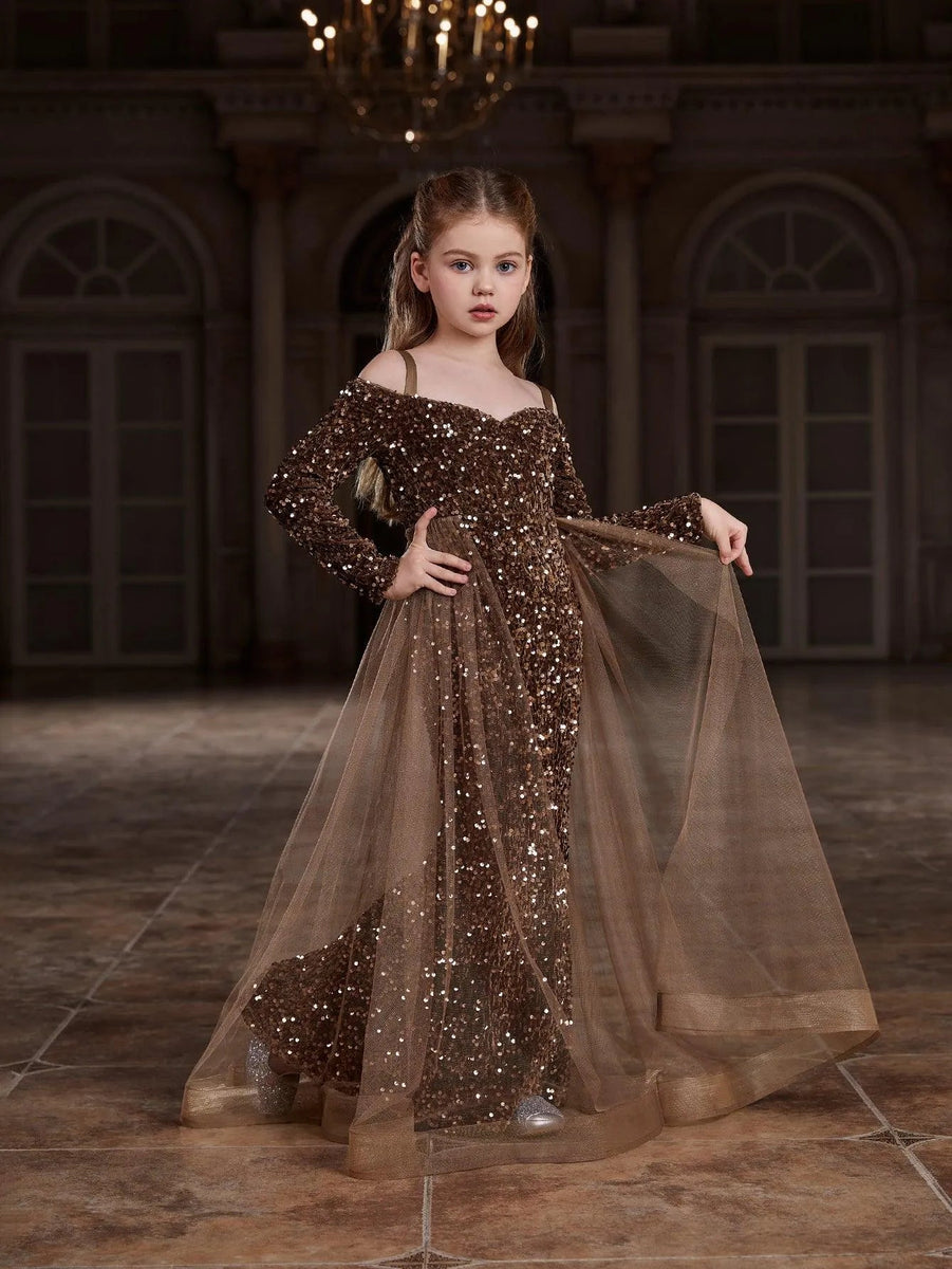 Tween Girls' Off Shoulder Mesh Overlay Sequin Prom Dress – Faeriesty