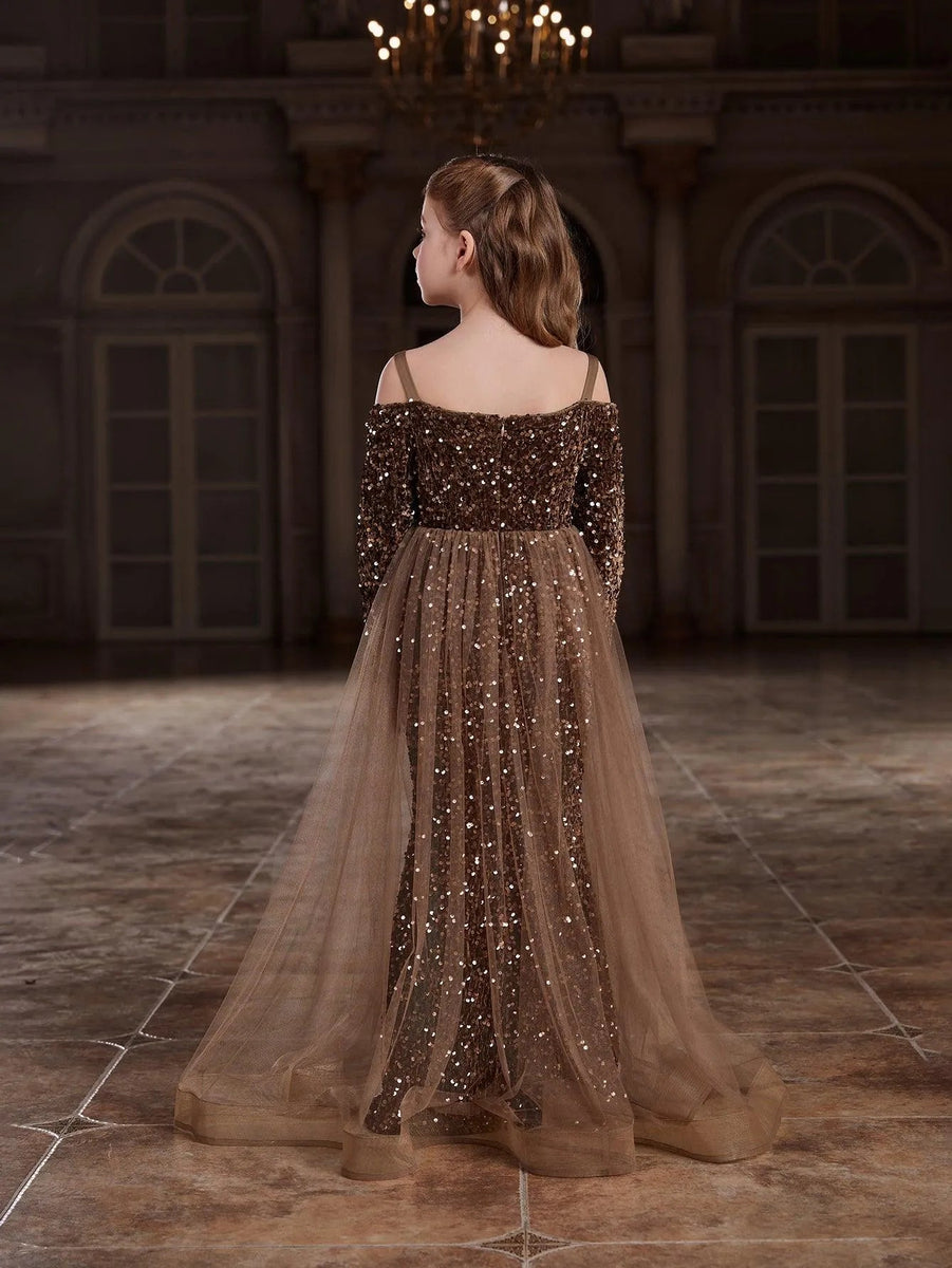 Tween Girls' Off Shoulder Mesh Overlay Sequin Prom Dress – Faeriesty