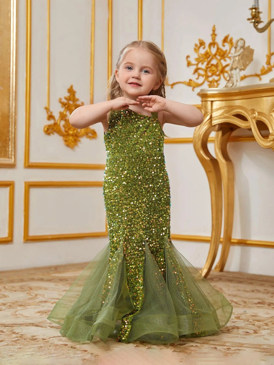 Young Girls' Mesh Insert Mermaid Hem Sequin Dress – Faeriesty