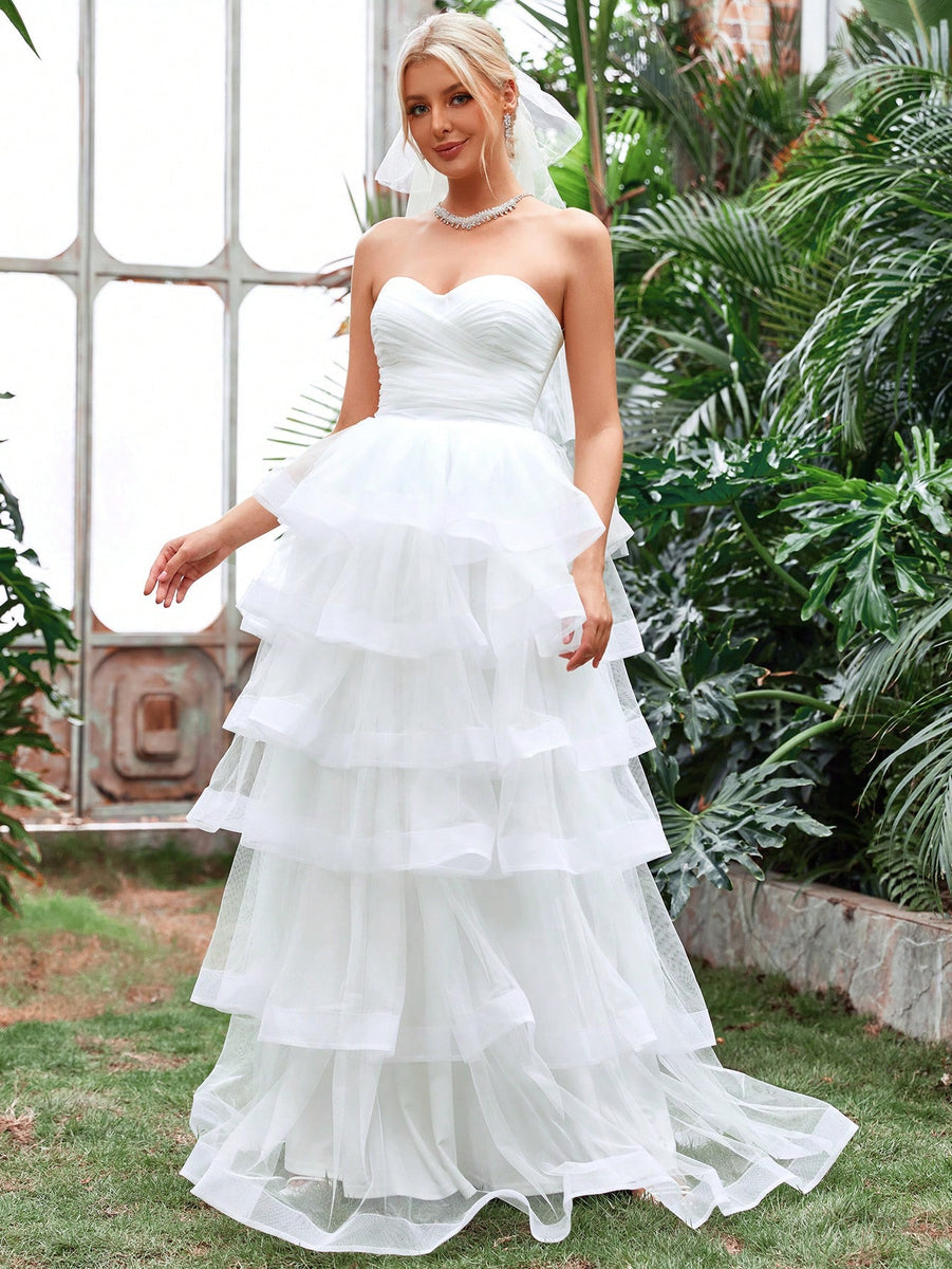 Ruffle Layered Hem Tube Wedding Dresses – Faeriesty