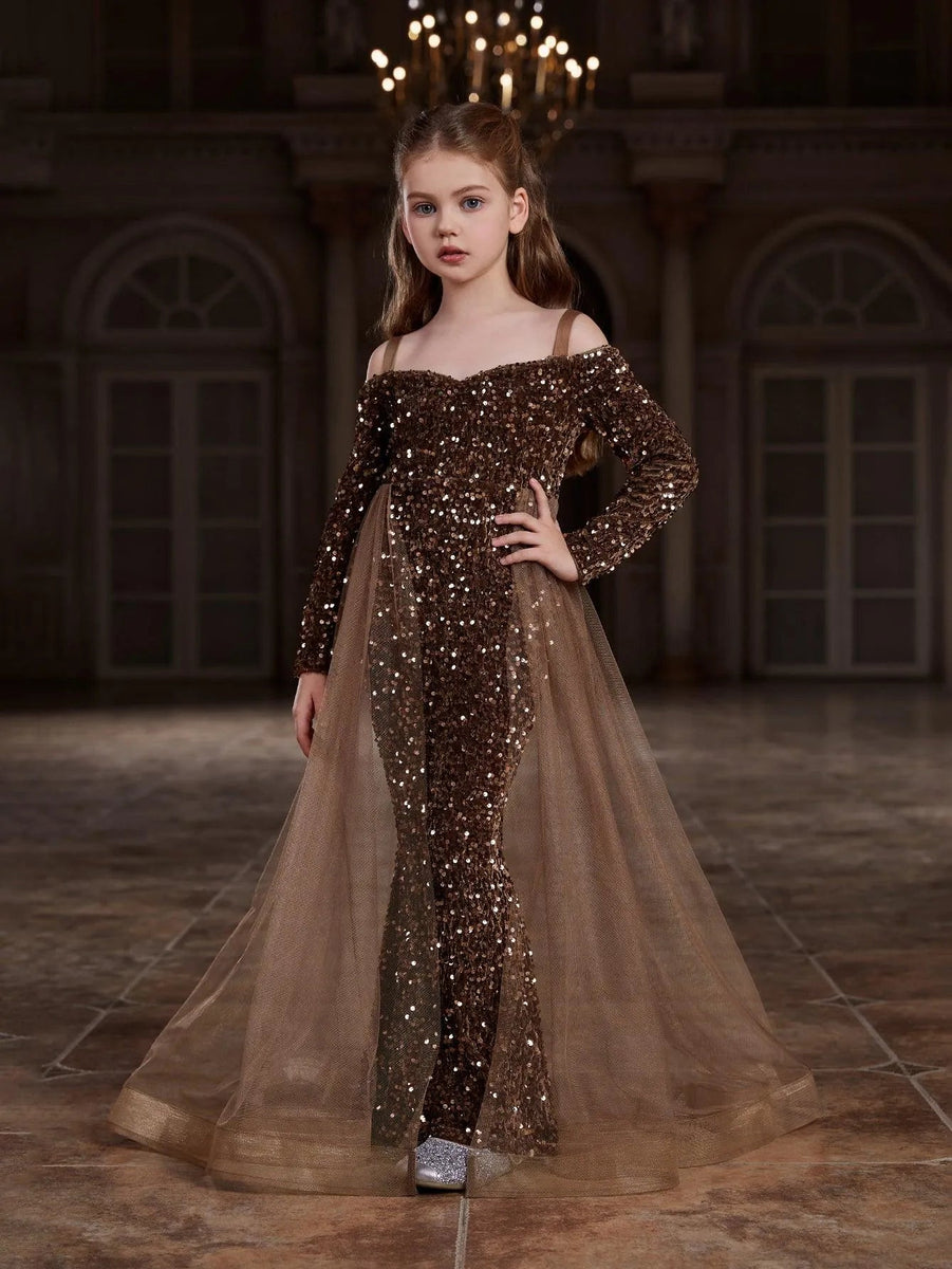 Tween Girls' Off Shoulder Mesh Overlay Sequin Prom Dress – Faeriesty