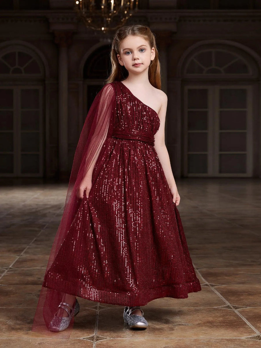 Tween Girls' One Shoulder Draped Side Sequin Prom Dress – Faeriesty