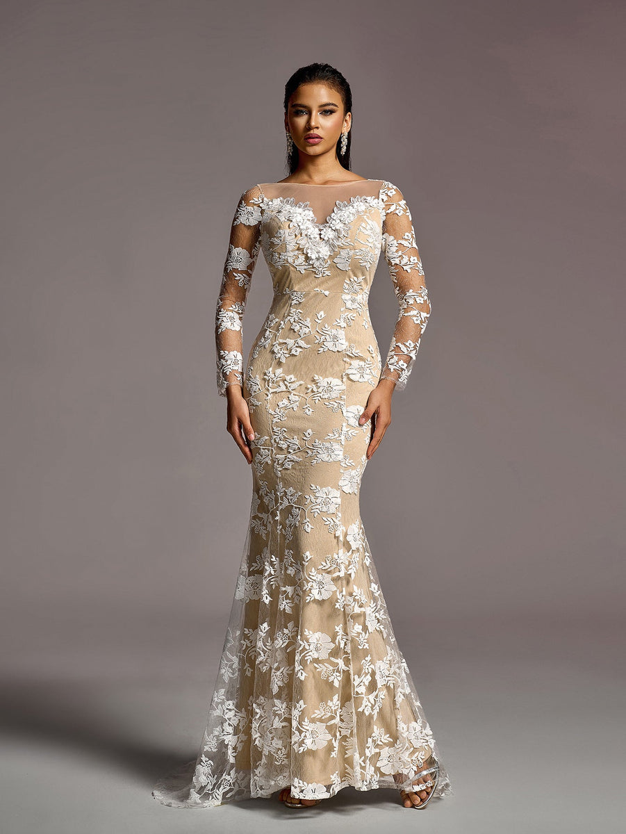 Vintage Gorgeous Boat Neck Backless Mermaid Hem Lace Wedding Dress ...