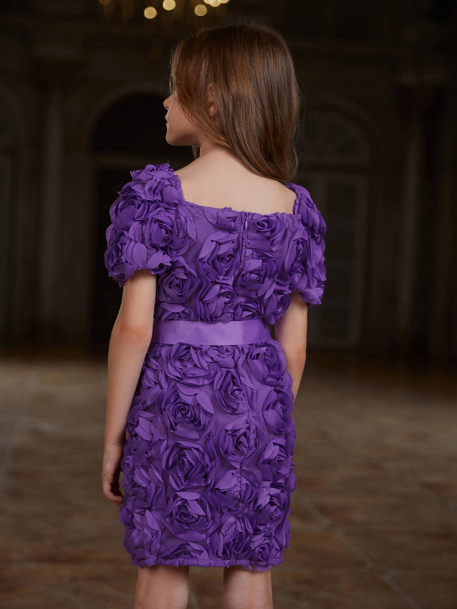 Girl's Square Neck Short Sleeve Applique Dress – Faeriesty