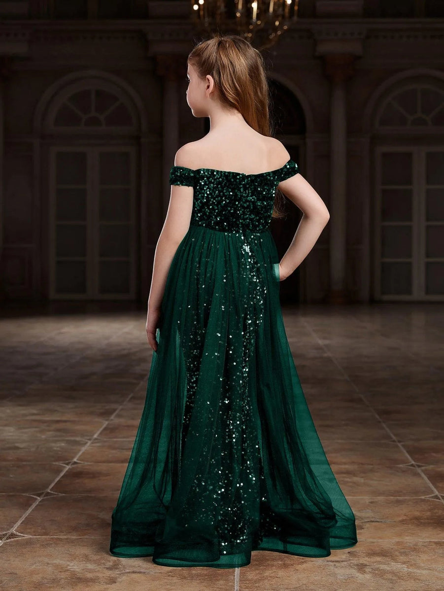 Tween Girls' Off Shoulder Mesh Overlay Sequined Prom Dress – Faeriesty