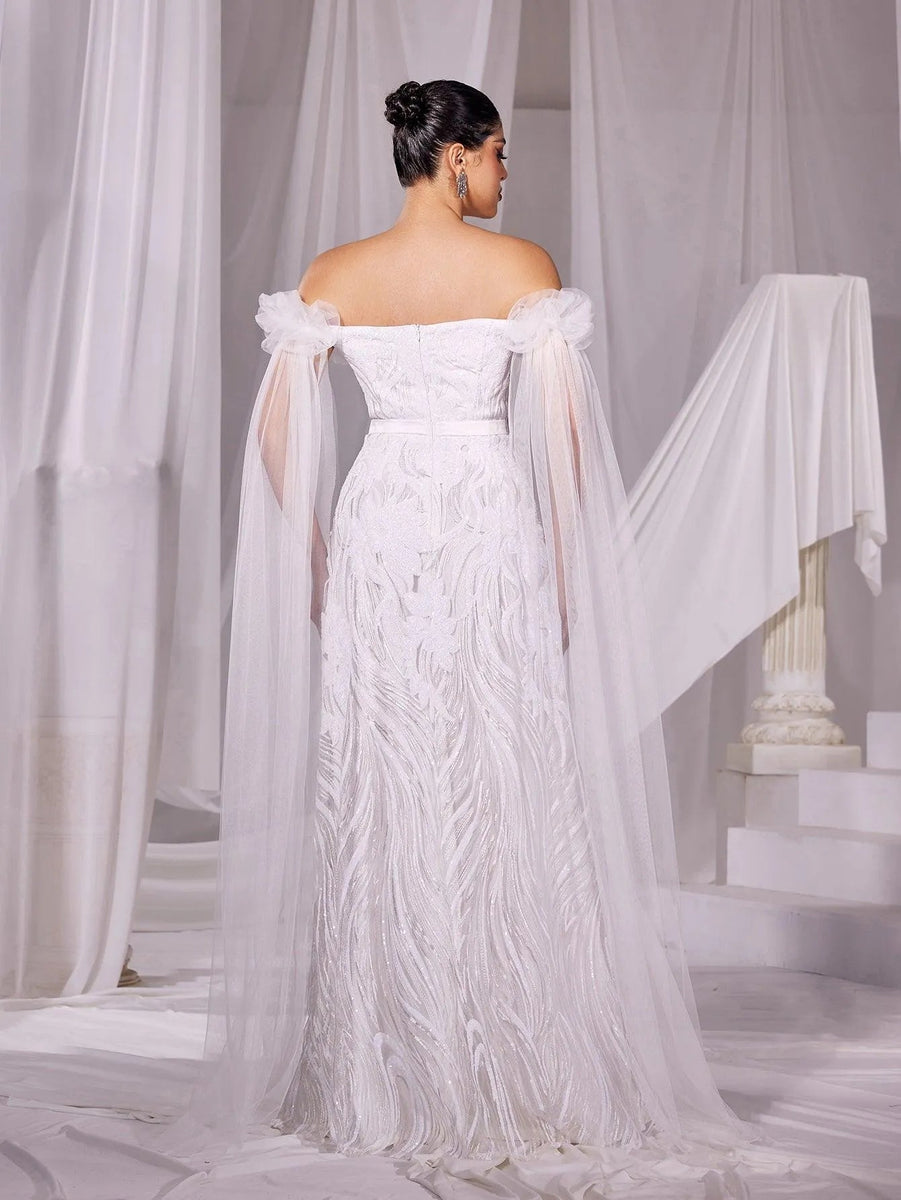 Elegant Off Shoulder Cloak Sleeves Wedding Dress – Faeriesty