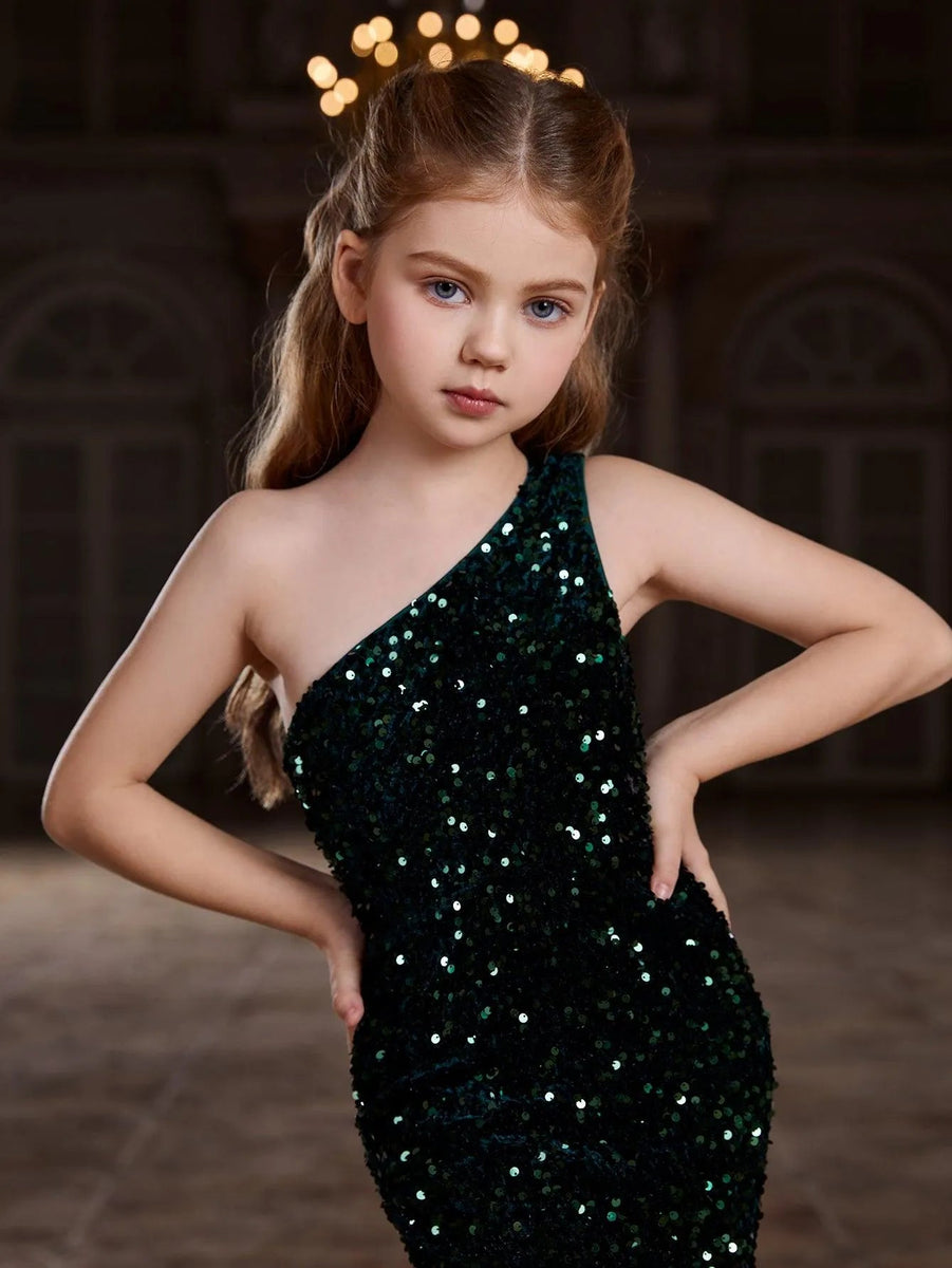 Tween Girls' One Shoulder Sleeveless Sequin Party Dress – Faeriesty