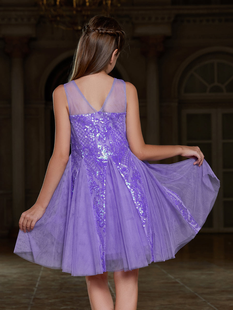 Girl's Sleeveless Contrast Mesh Sequin Dress – Faeriesty
