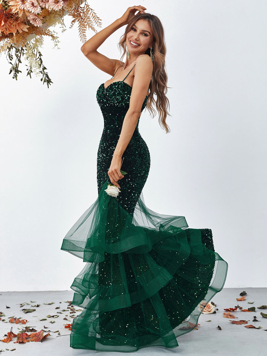 Back Cut Out Sleeveless Sequin Layered Mermaid Dress – Faeriesty